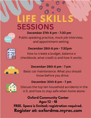 Oxford Community Center: LIFE SKILLS SESSIONS - DECEMBER
